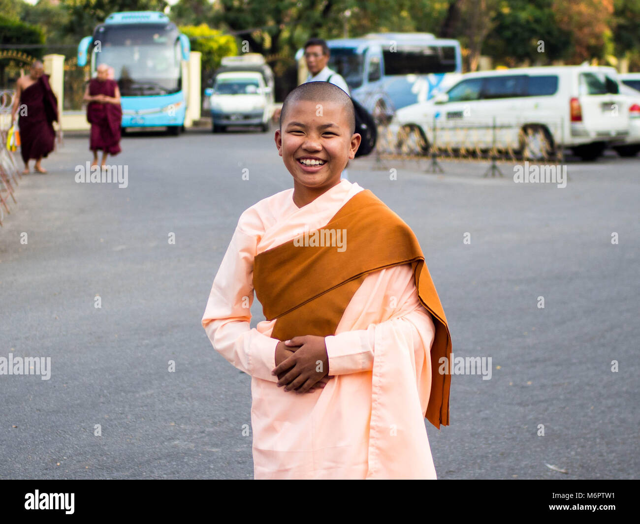 Yangon, Myanmar - February, 15, 2018: Young Female Buddhist monks Stock ...