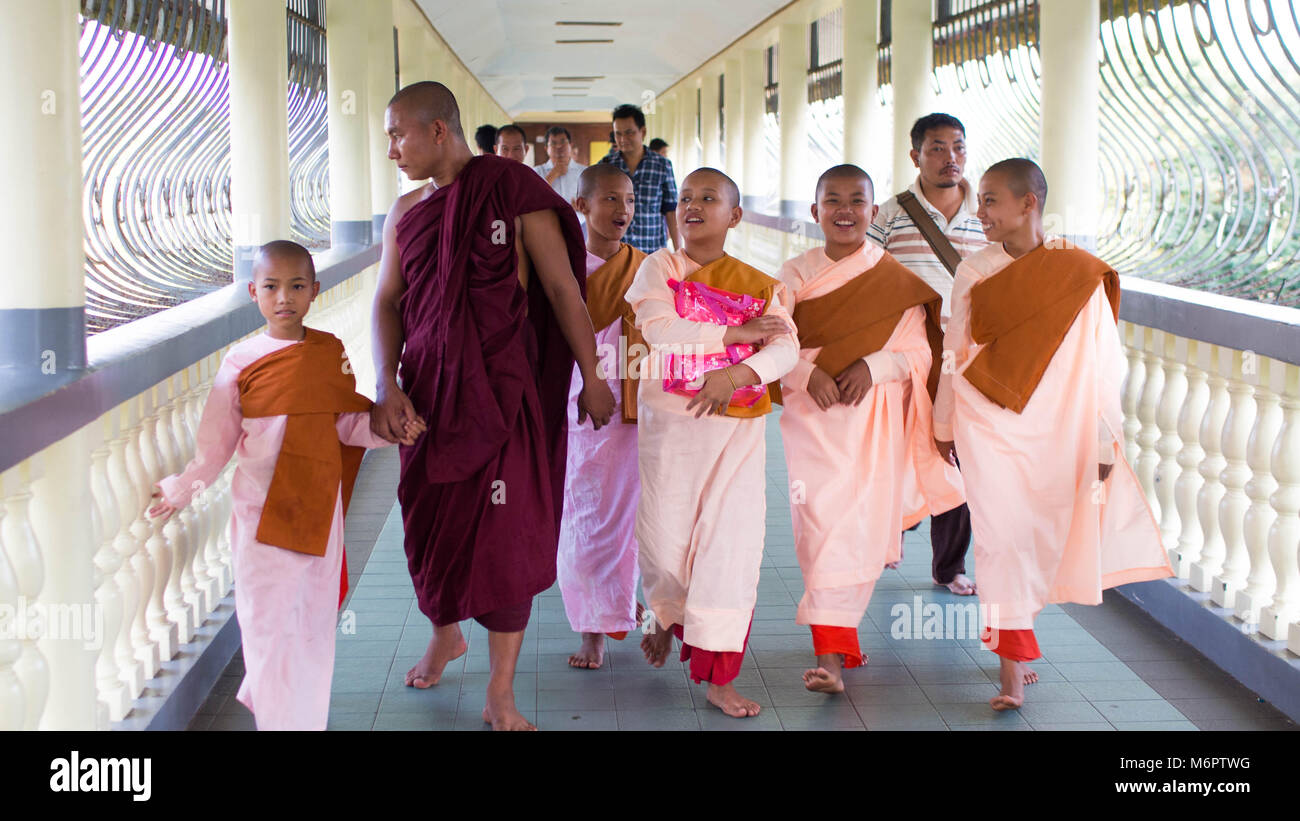Yangon, Myanmar - February, 15, 2018: Young Female Buddhist monks Stock ...