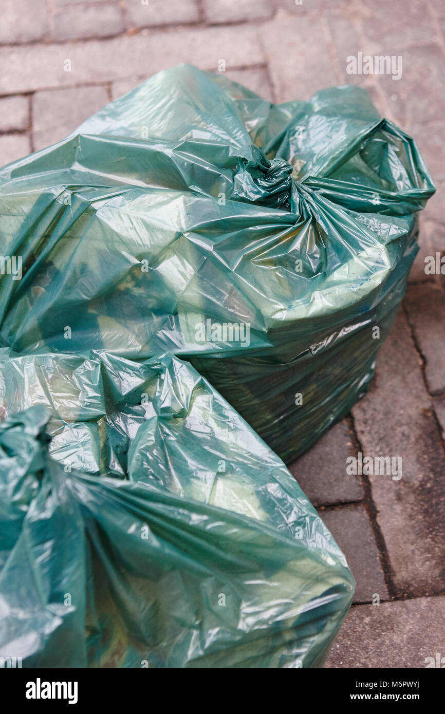 Garbage bags on the street. Recycle rubbish. Clean environment ...