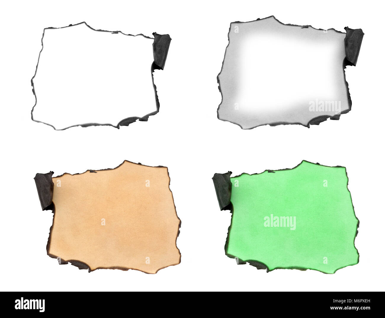 set of burned paper on edge isolated on white background Stock Photo ...
