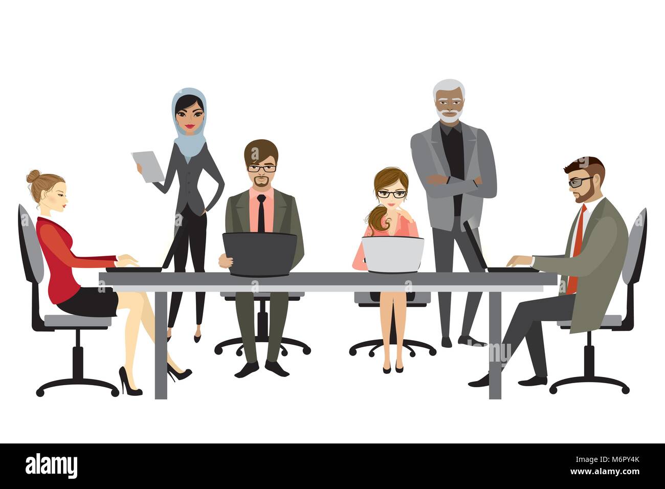 People working on computer flat style cartoon,coworking or teamwork ...