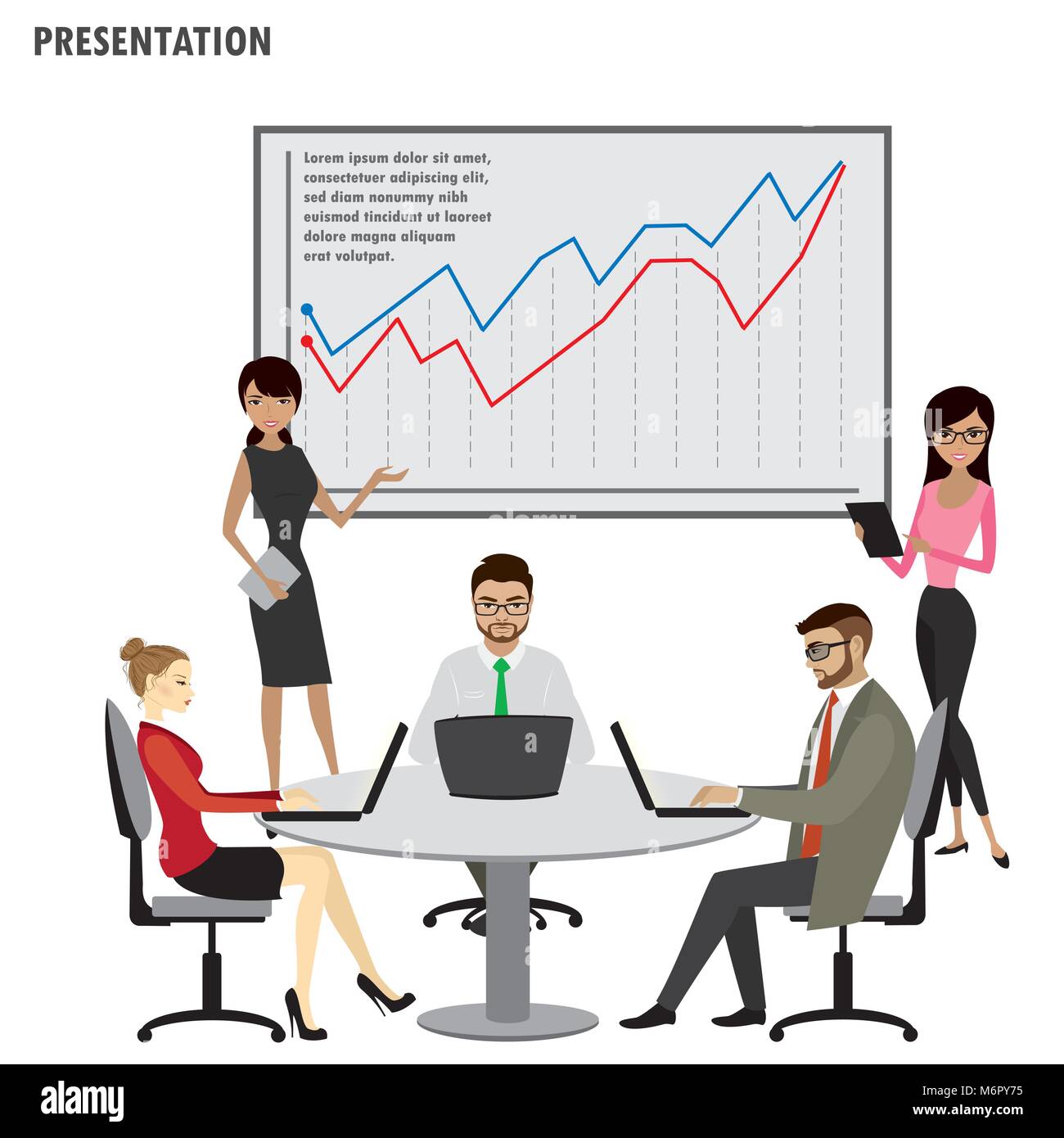 Business People Group Presentation Flip Chart Finance,isolated on white ...