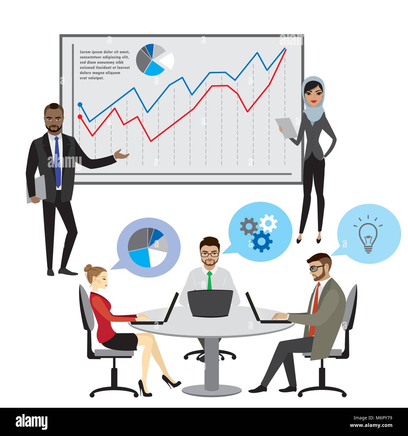 Business People Group Presentation Flip Chart Finance,isolated on white ...