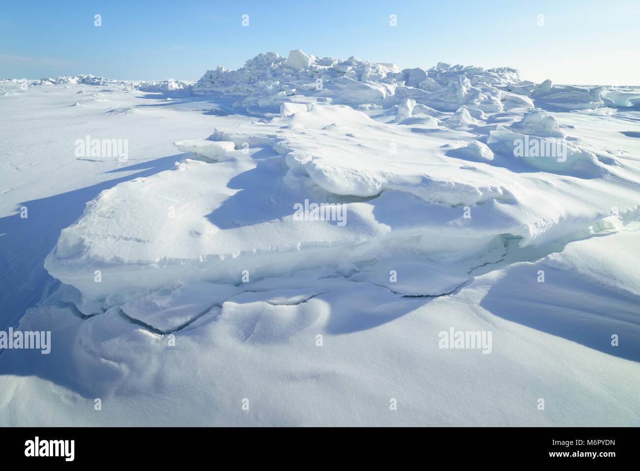 Ice covered sea coast of the Okhotsk Sea, Sakhalin Island, Russia Stock ...