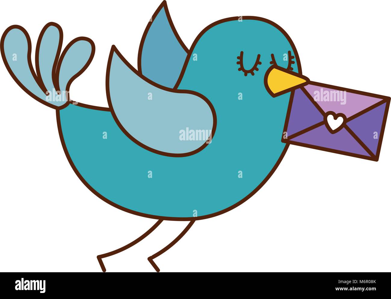 sweet bird with envelope message in beak cartoon vector illustration ...