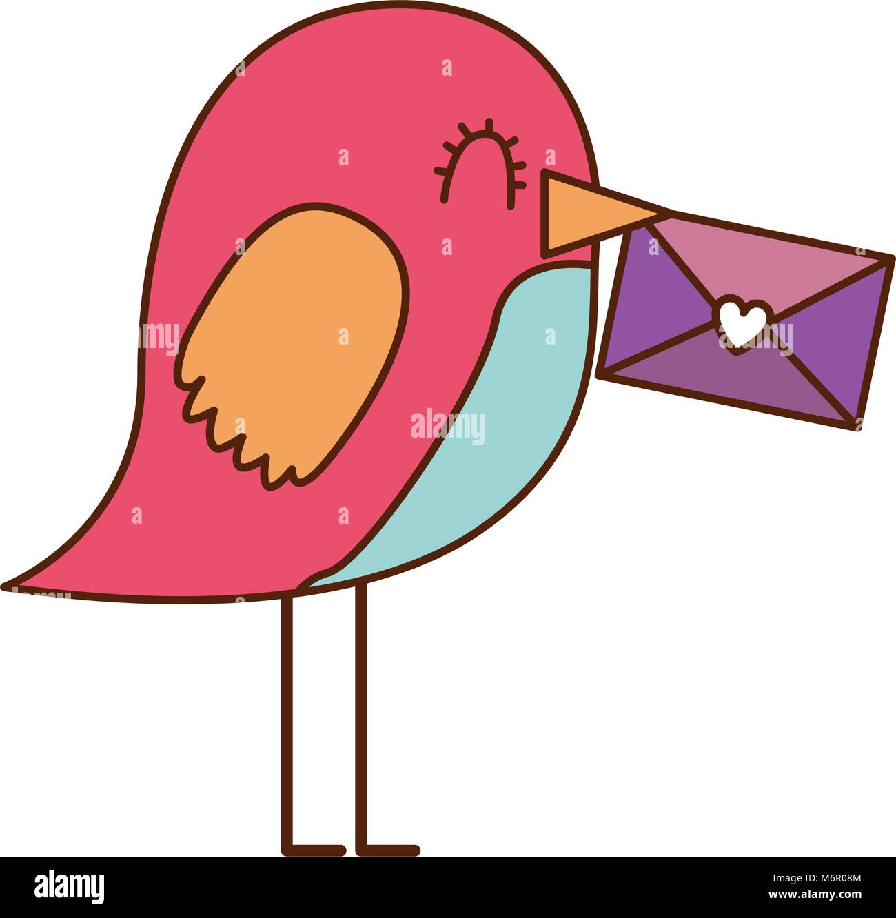 sweet bird with envelope message in beak cartoon vector illustration ...