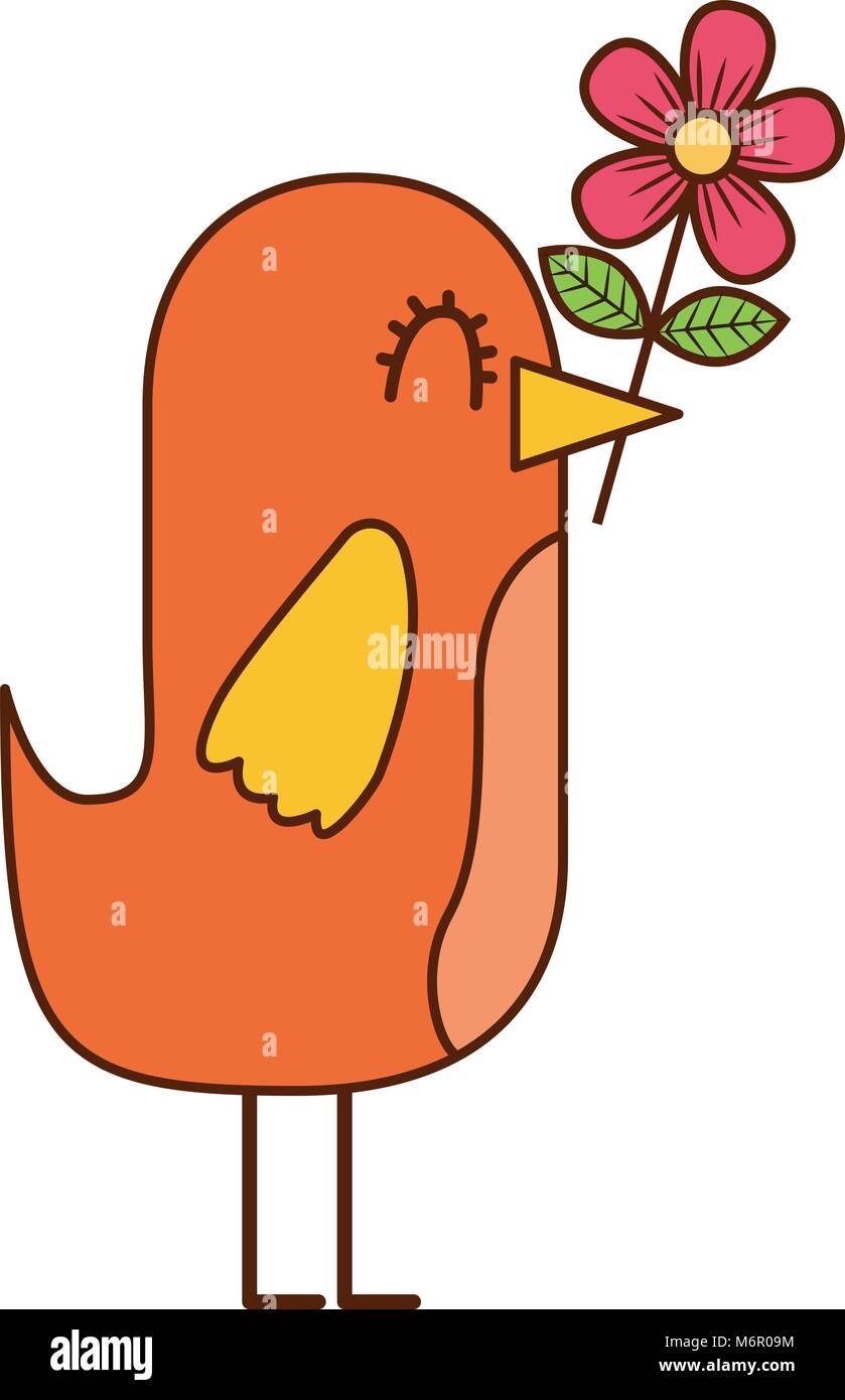 cartoon cute bird with flower in beak vector illustration Stock Vector ...
