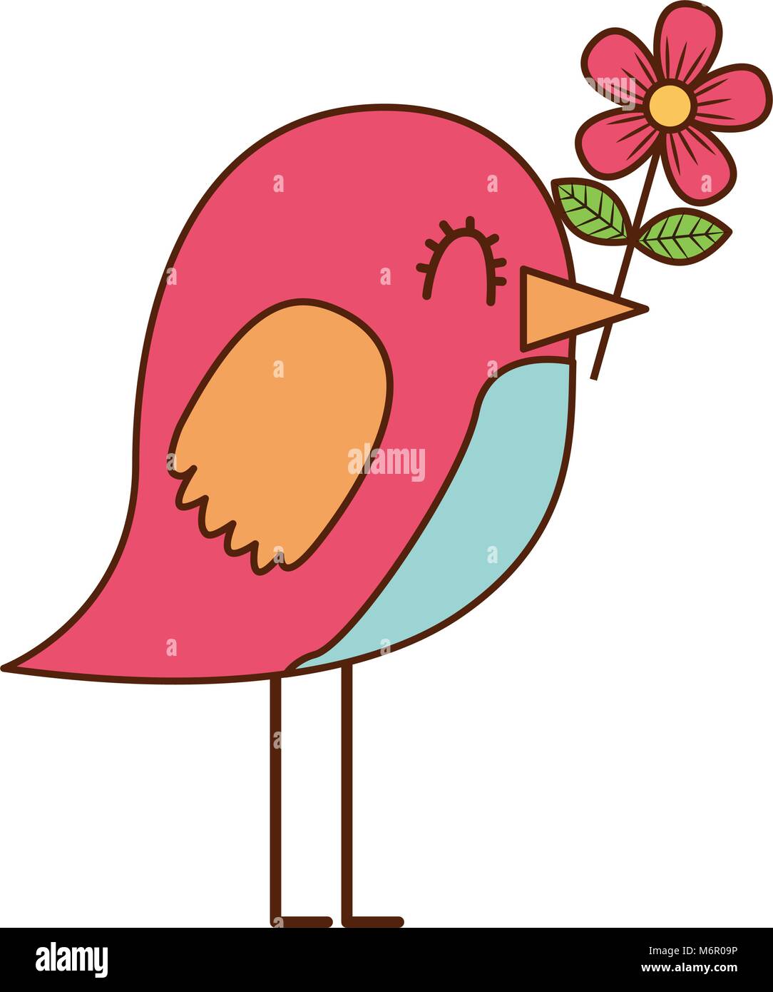 cartoon cute bird with flower in beak vector illustration Stock Vector ...