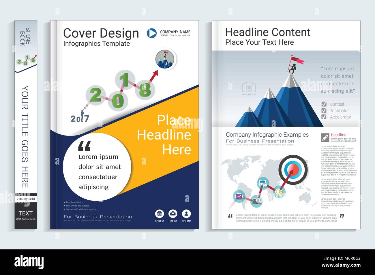 Cover book design template with presentation infographics elements ...