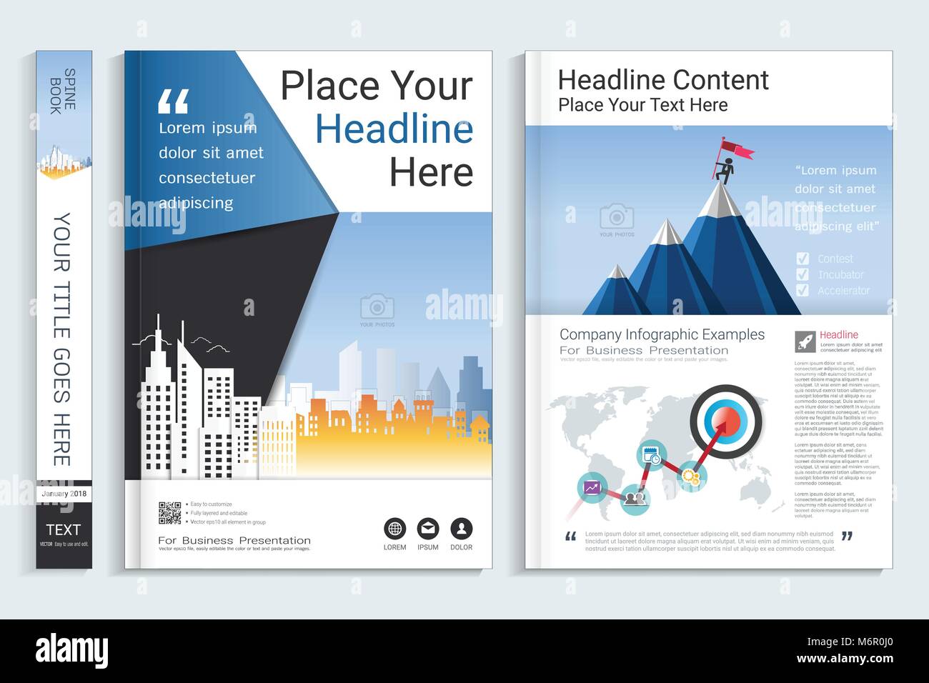 Cover book design template with presentation infographics elements ...