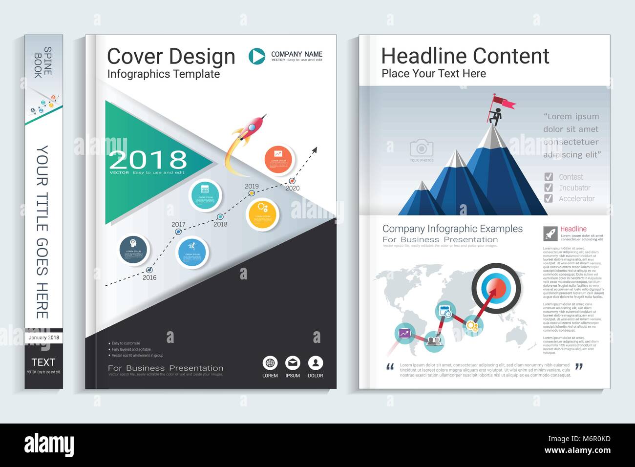 Cover book design template with presentation infographics elements ...