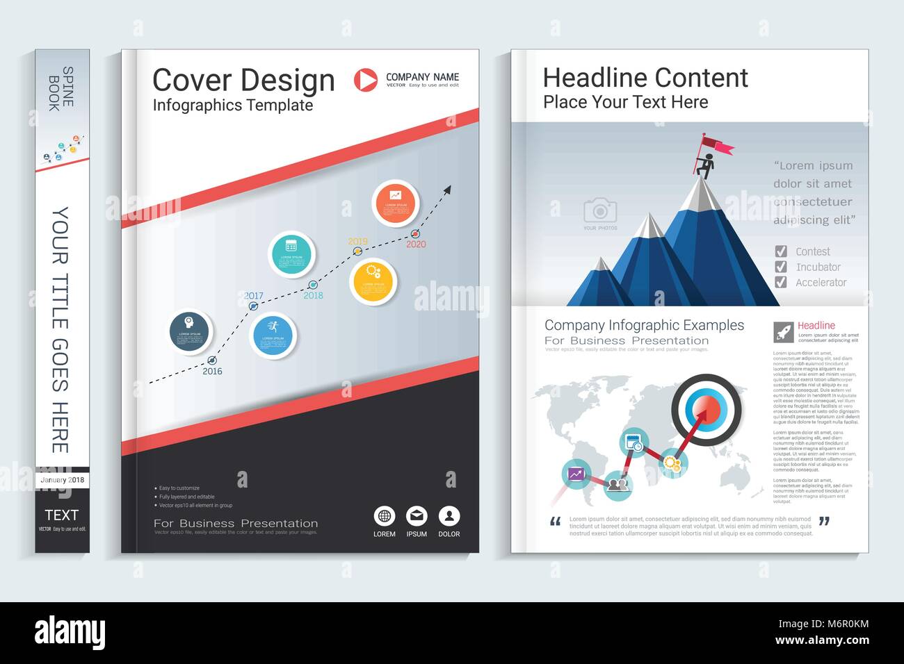 Cover book design template with presentation infographics elements ...