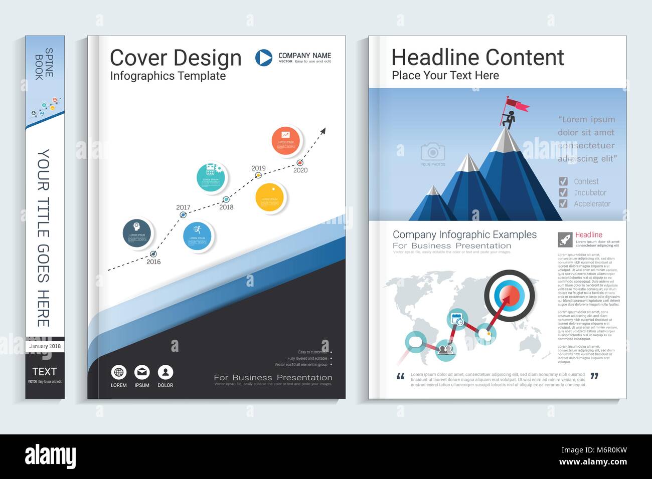 Cover book design template with presentation infographics elements ...