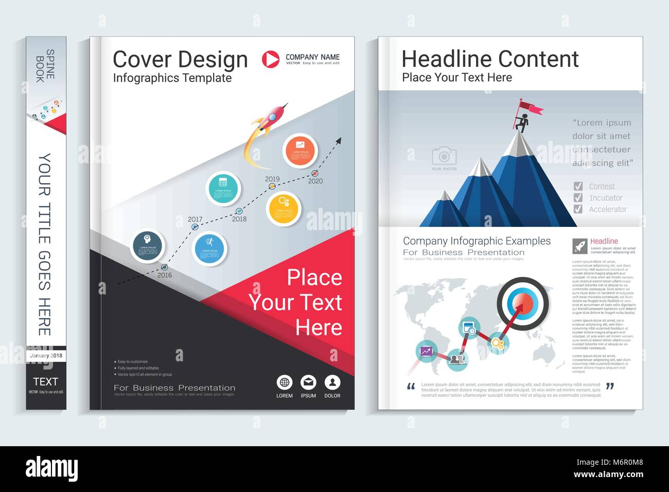 Cover book design template with presentation infographics elements ...