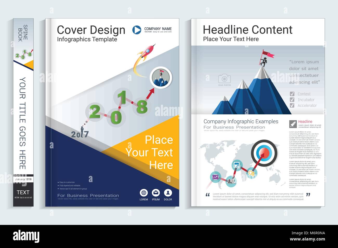 Cover book design template with presentation infographics elements ...