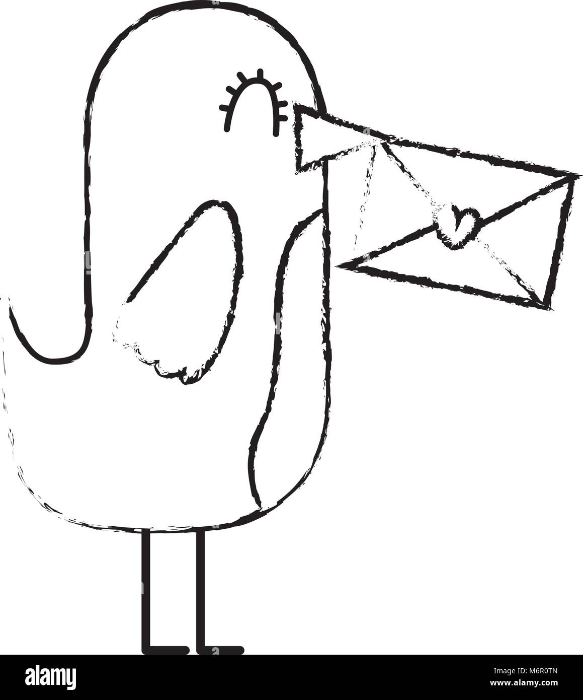 sweet bird with envelope message in beak cartoon vector illustration ...