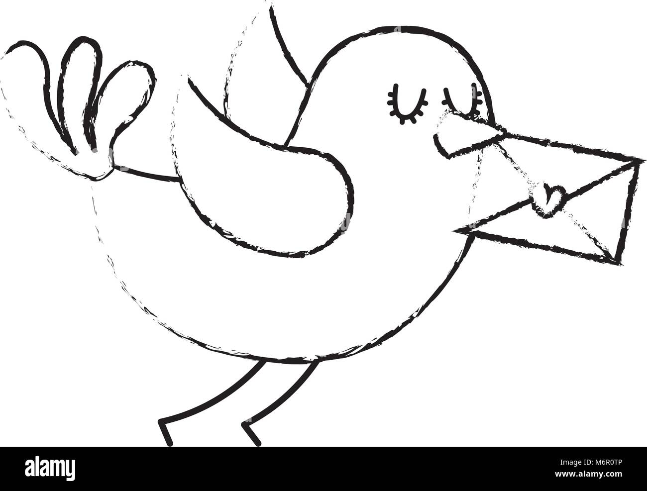 sweet bird with envelope message in beak cartoon vector illustration ...