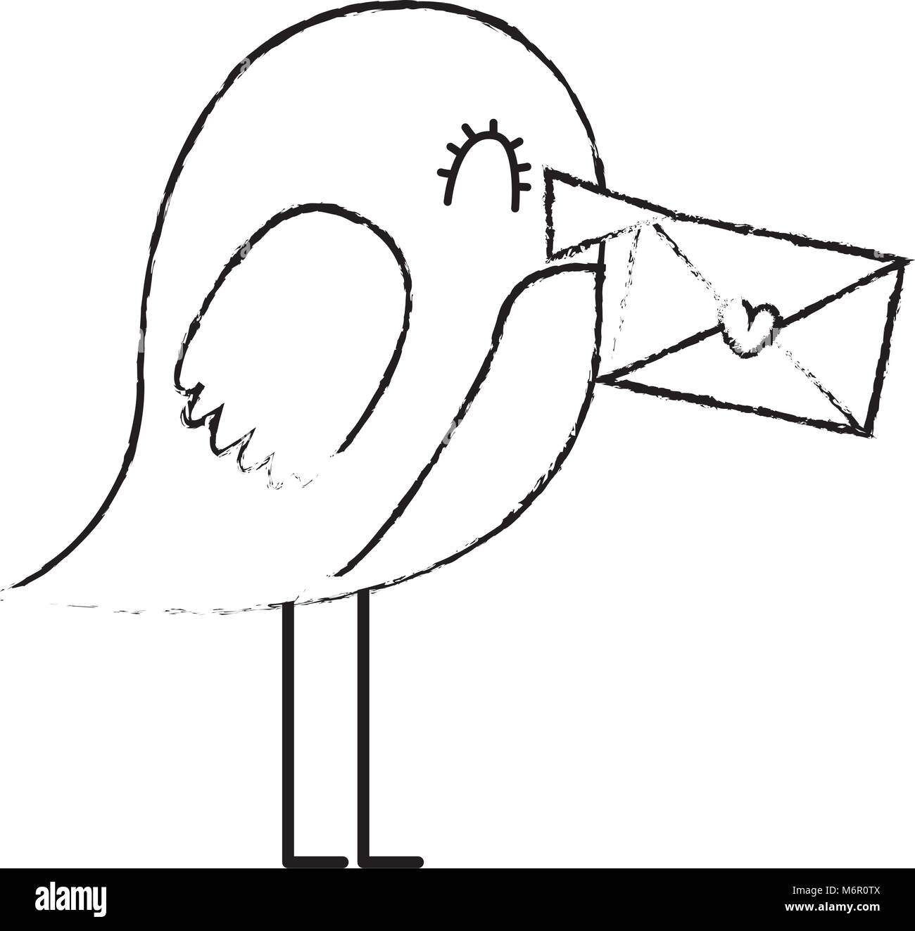 sweet bird with envelope message in beak cartoon vector illustration ...
