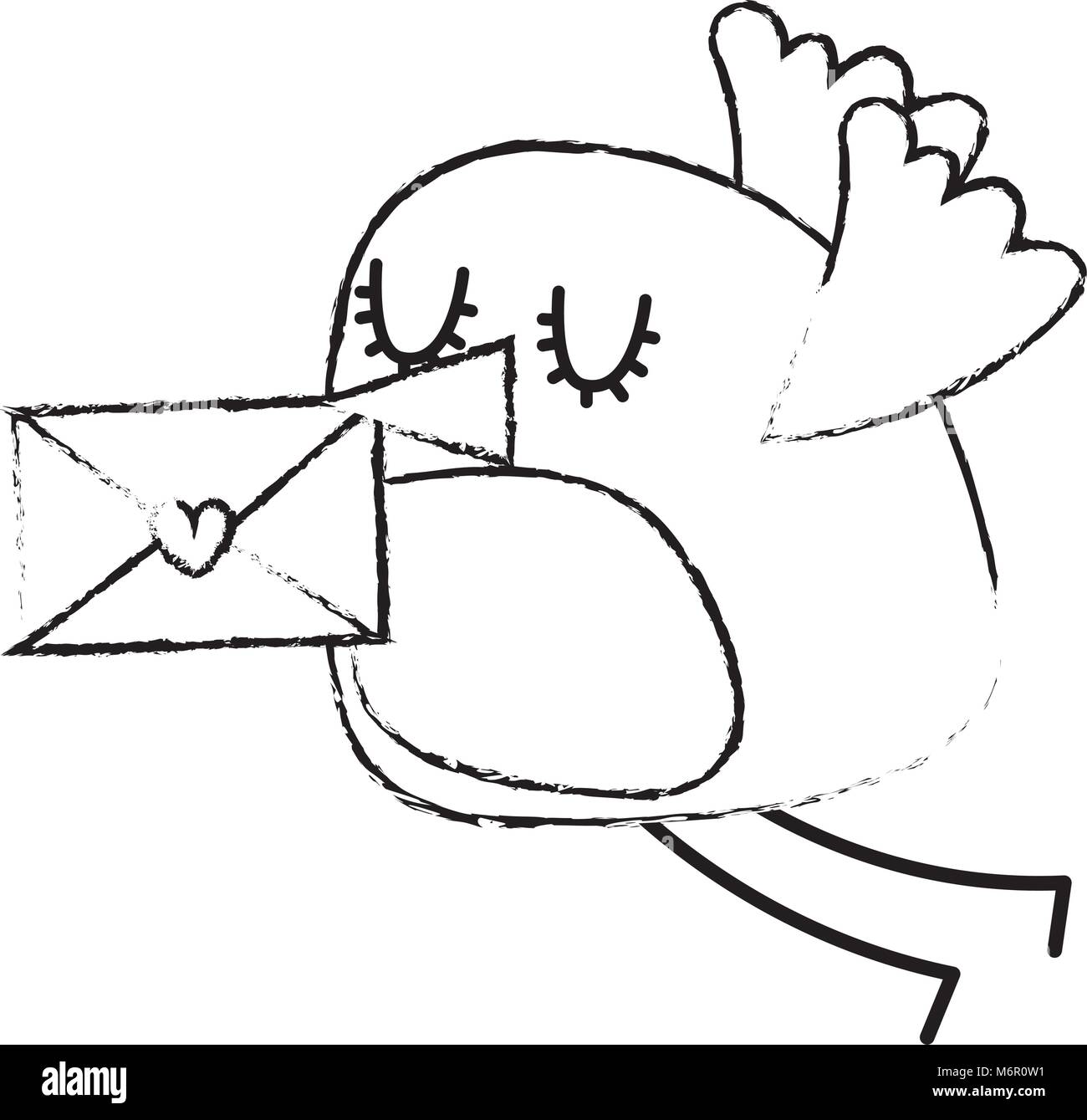 sweet bird with envelope message in beak cartoon vector illustration sketch design Stock Vector ...