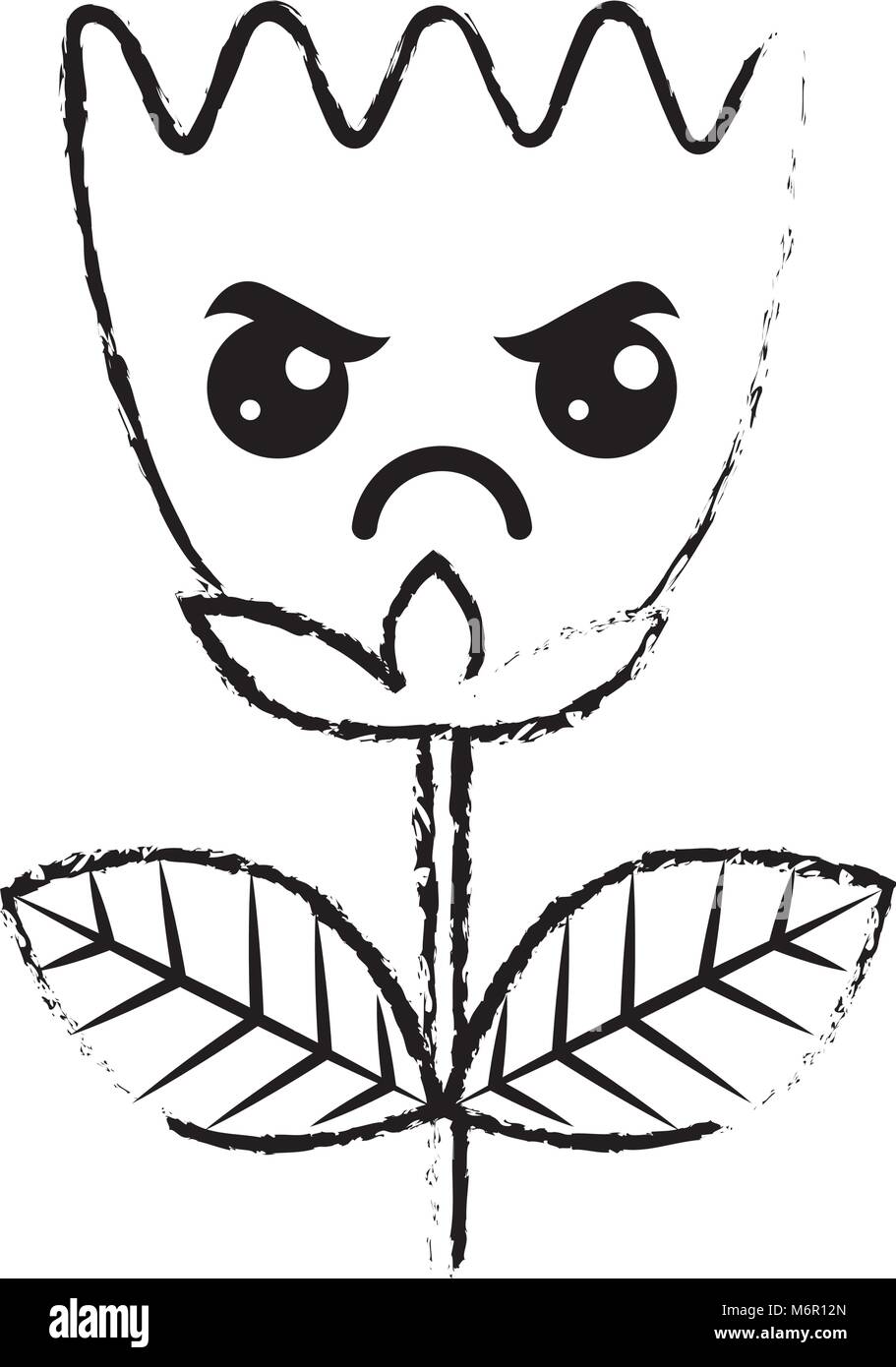 kawaii angry flower tulip leaves cartoon vector illustration sketch ...