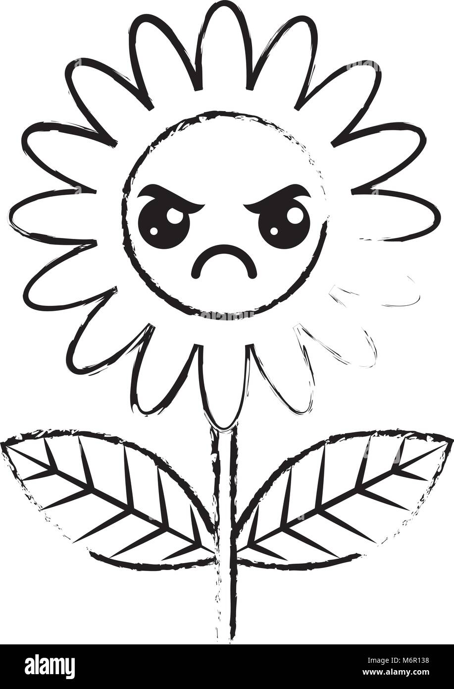cute kawaii angry flower decoration cartoon vector illustration sketch ...