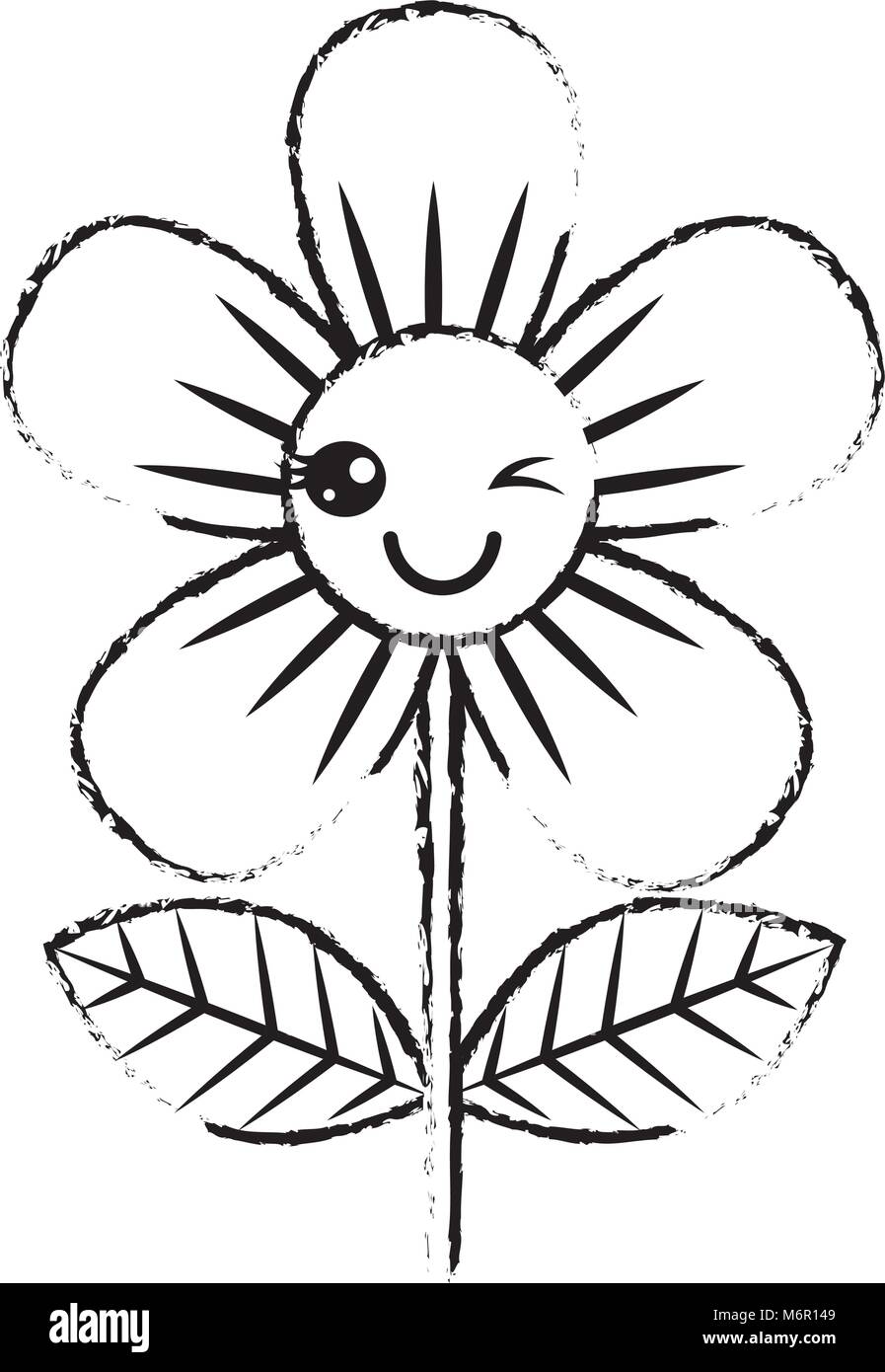 beautiful flower wink kawaii cartoon vector illustration sketch design ...