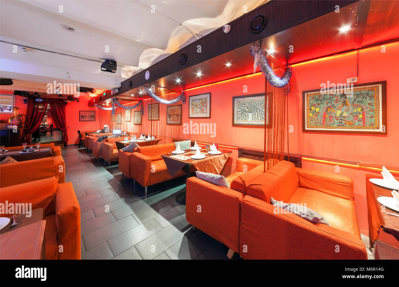 MOSCOW/RUSSIA - DECEMBER 2014. Interior Indian modern art cafe "SUTRA ...