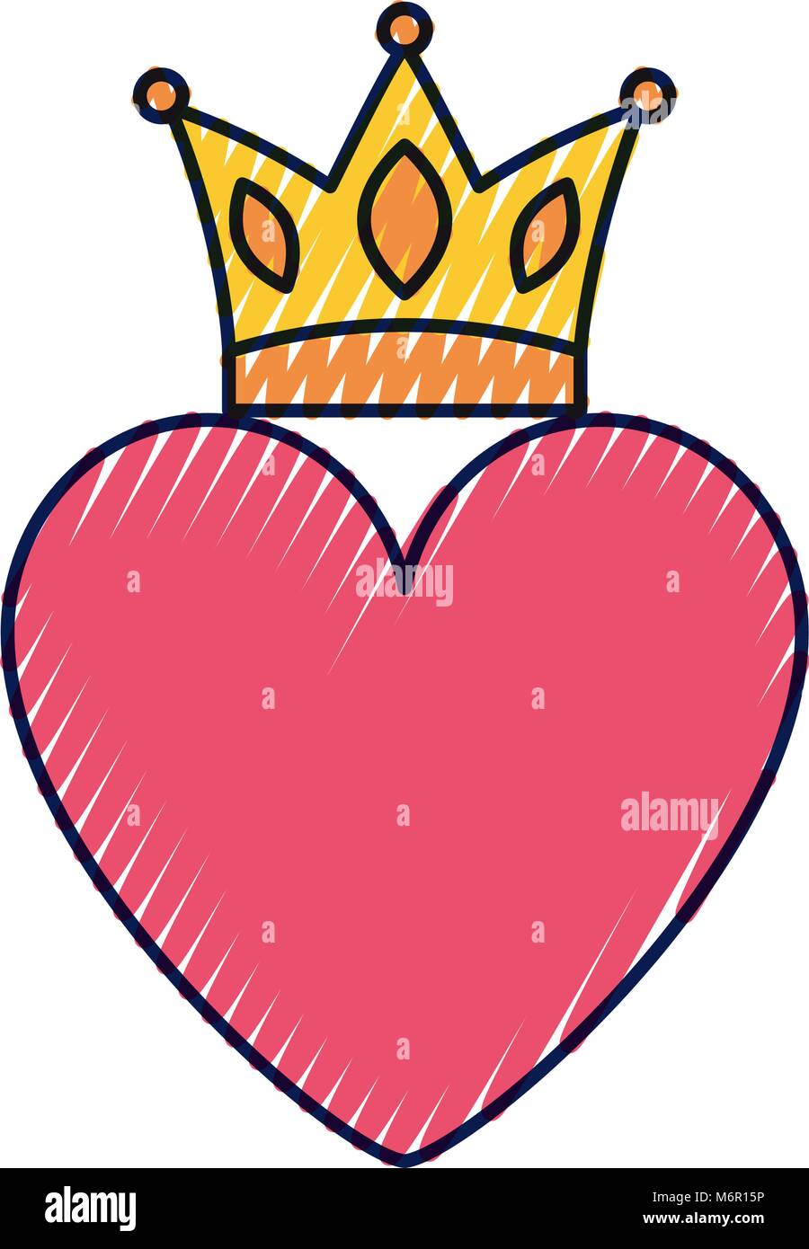 pink heart love crown romantic passion icon vector illustration drawing ...