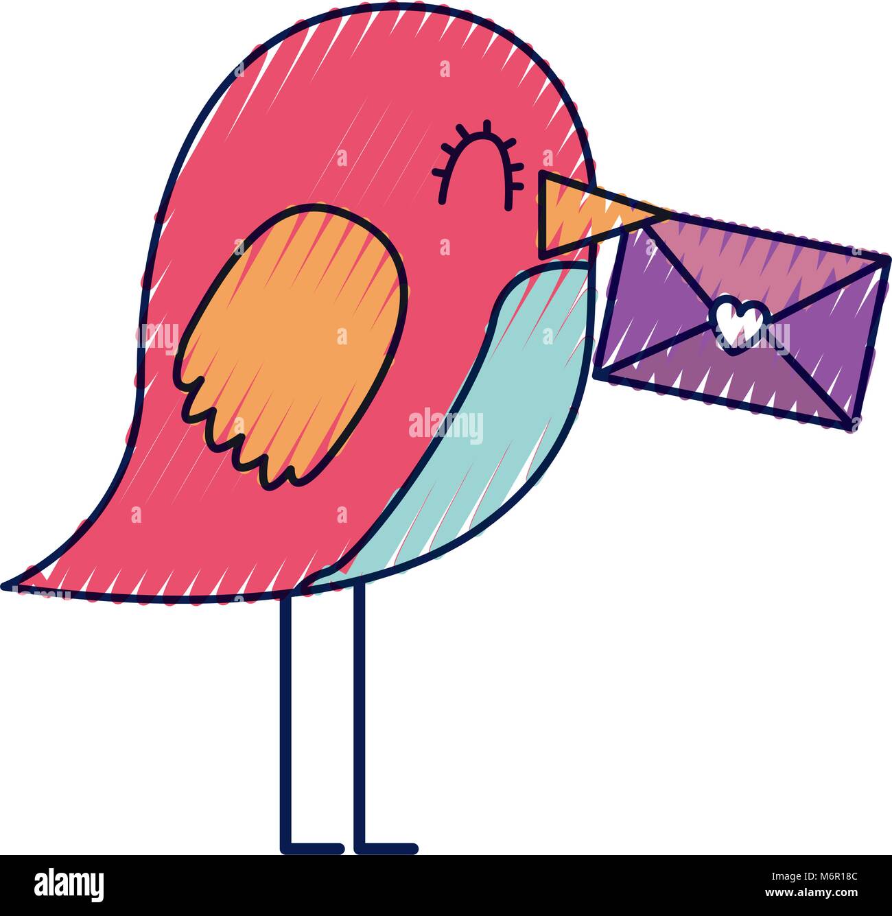 sweet bird with envelope message in beak cartoon vector illustration ...
