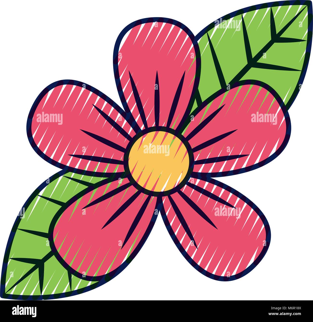 beautiful one flower on leaves decoration vector illustration Stock ...
