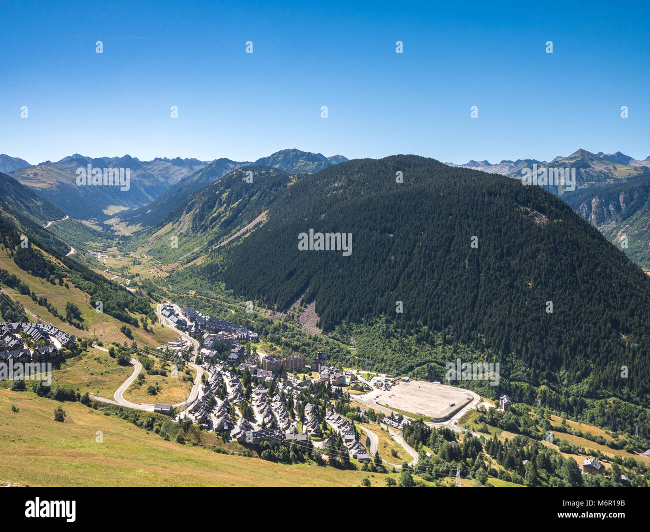View of the Baqueira village from the road to Pla de Beret, Spain Stock ...