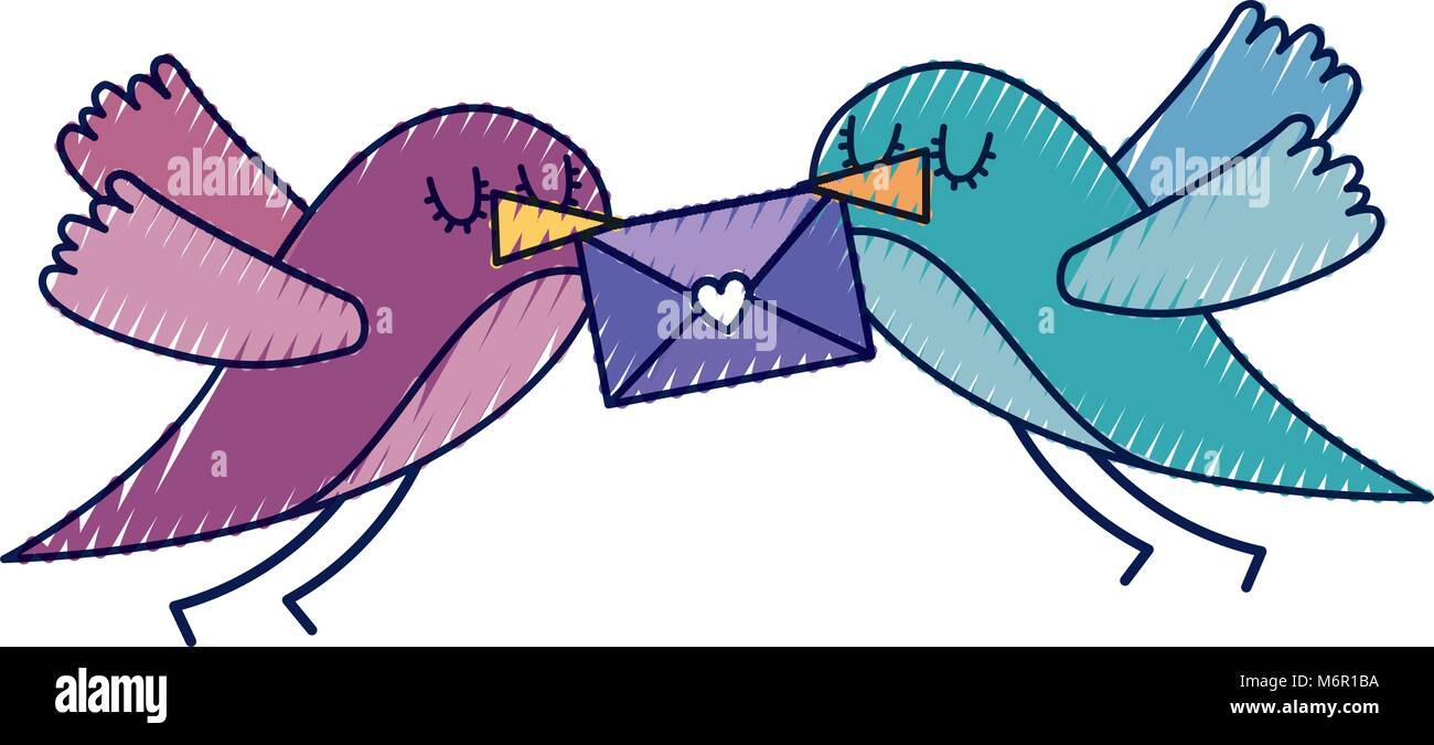 sweet bird with envelope message in beak cartoon vector illustration ...