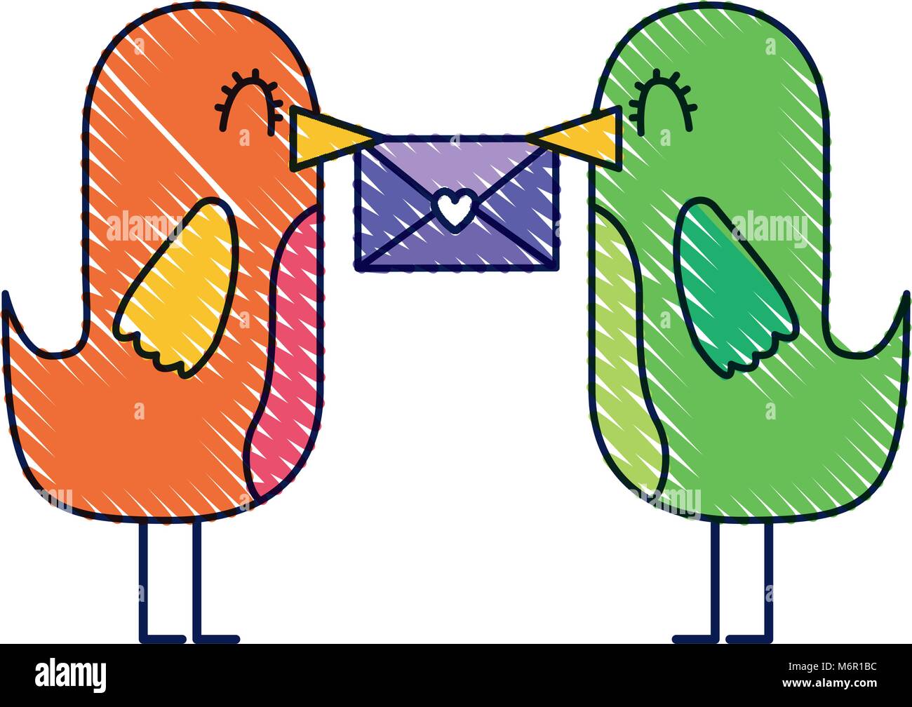 sweet bird with envelope message in beak cartoon vector illustration ...