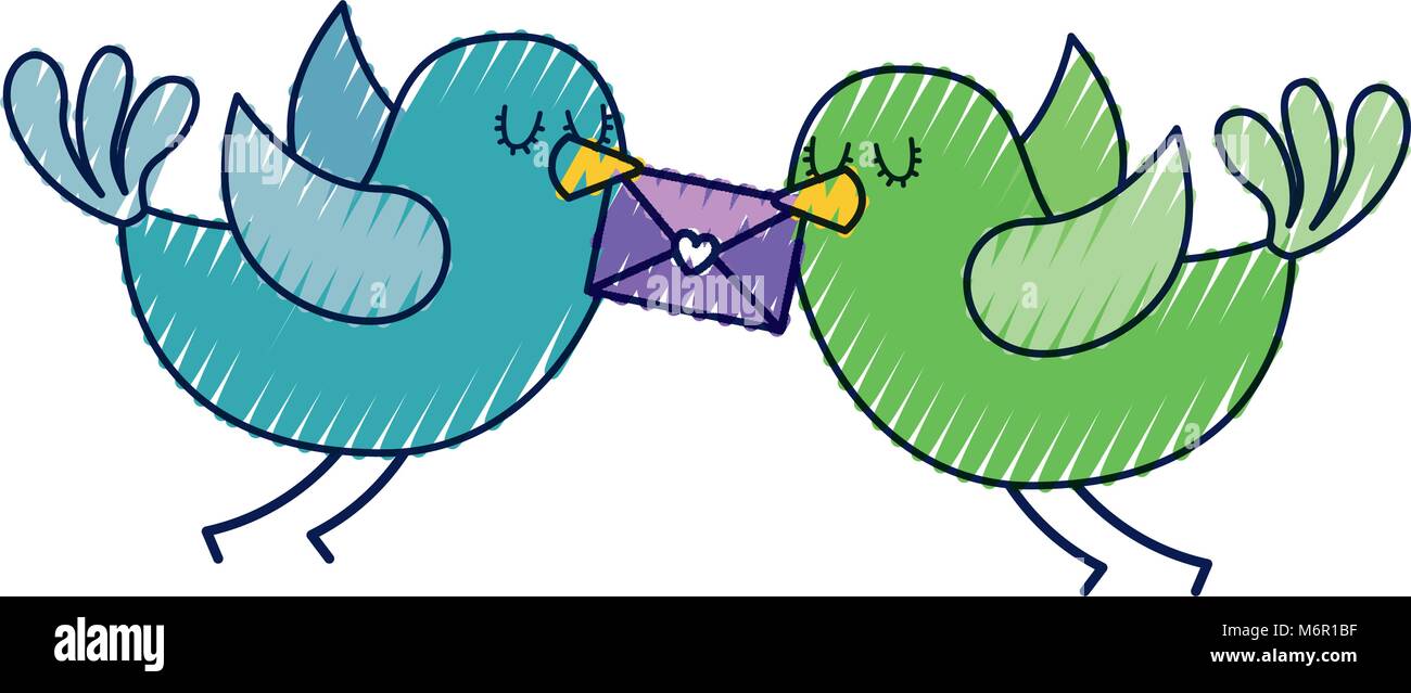 sweet bird with envelope message in beak cartoon vector illustration ...