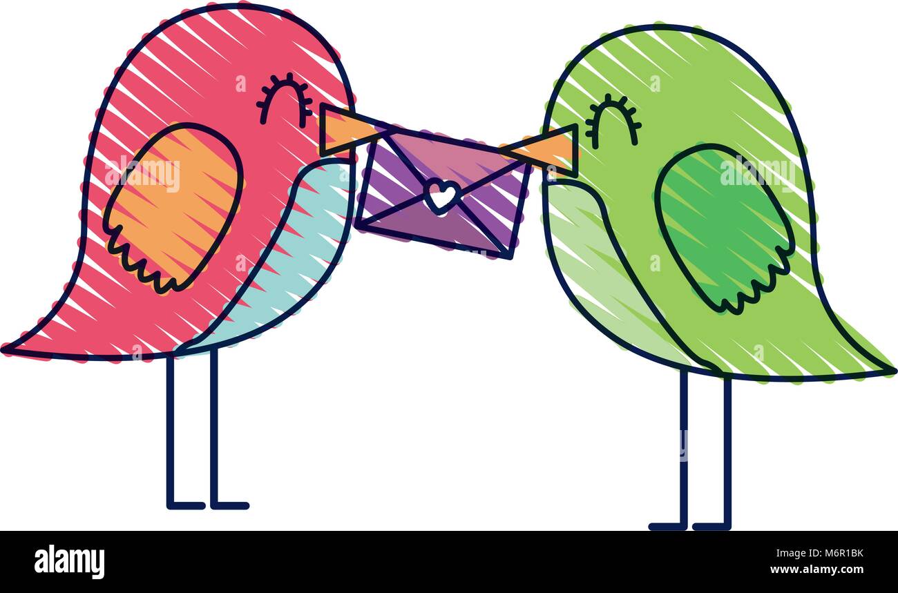 sweet bird with envelope message in beak cartoon vector illustration ...