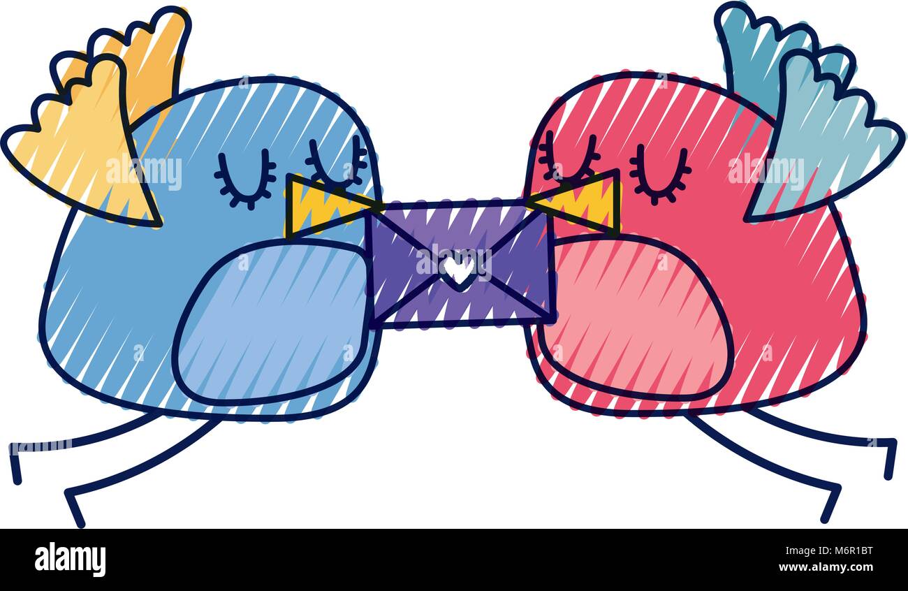 sweet bird with envelope message in beak cartoon vector illustration ...
