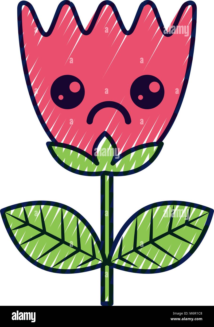 kawaii sad flower tulip leaves cartoon vector illustration Stock Vector ...