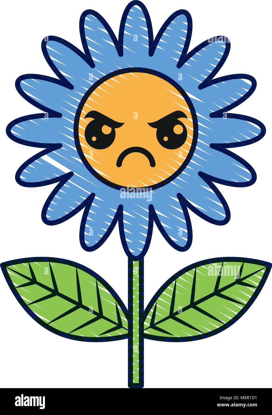 cute kawaii angry flower decoration cartoon vector illustration Stock ...