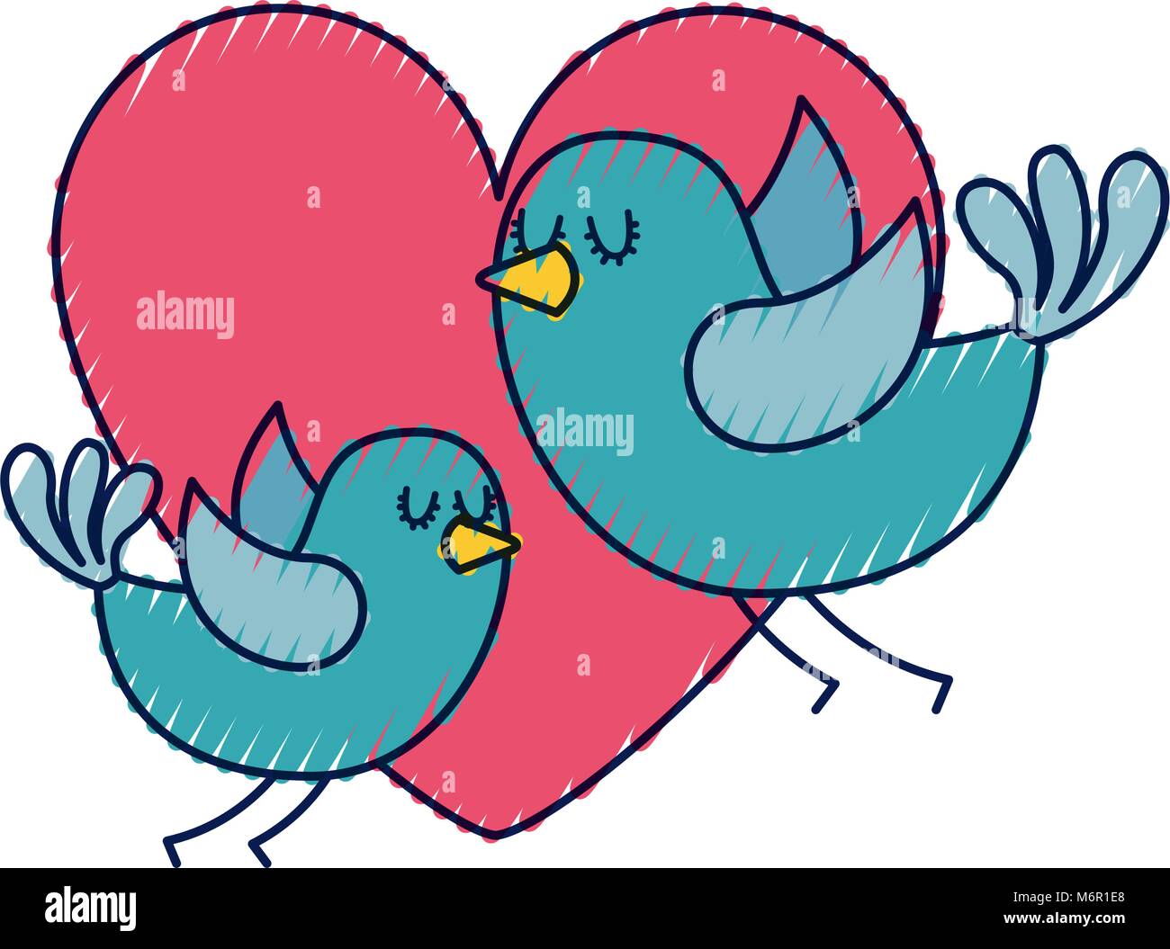 cute flying birds heart in love romance vector illustration Stock ...