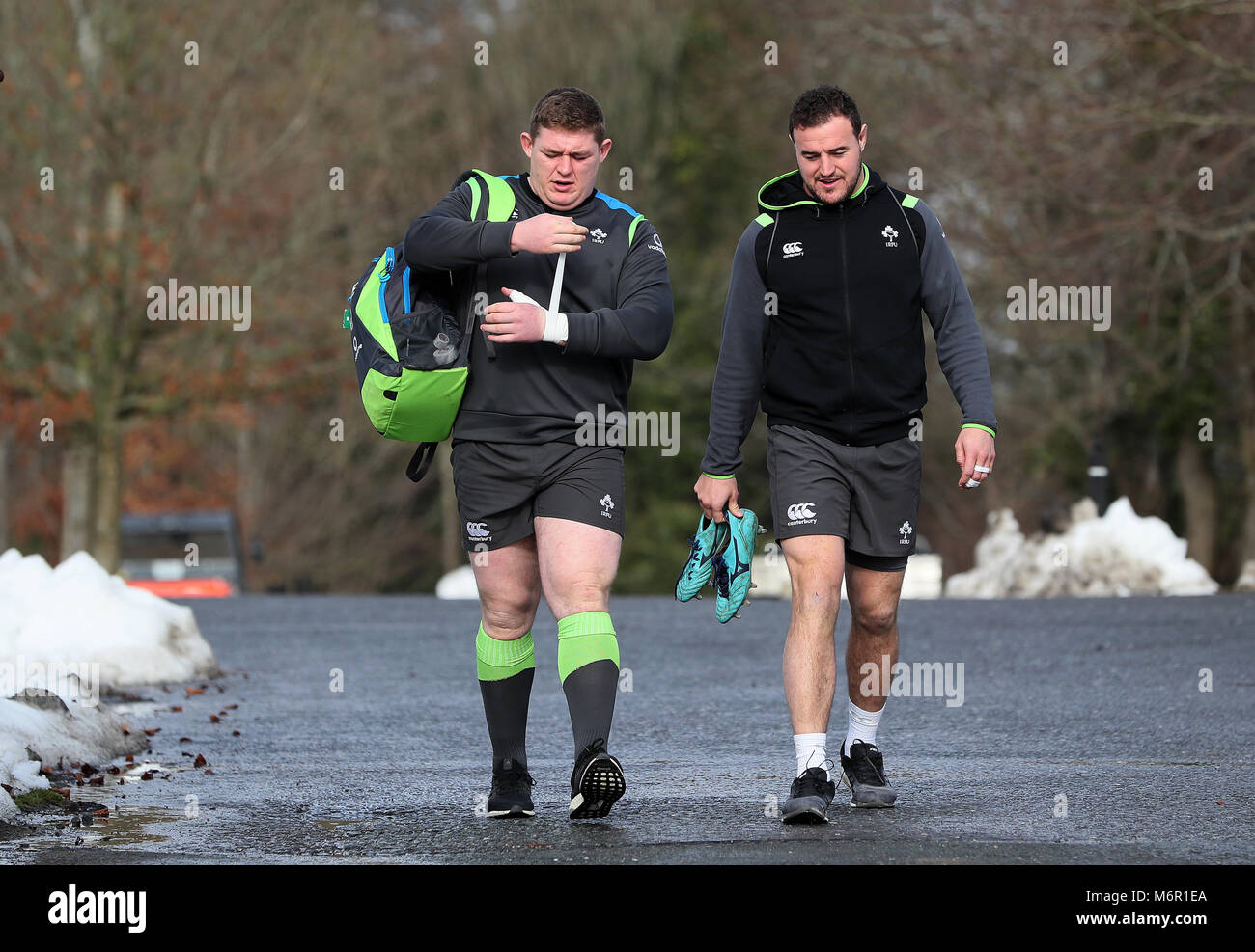 Ireland's Tadhg Furlong (left) and Rob Herring arrive for the training ...