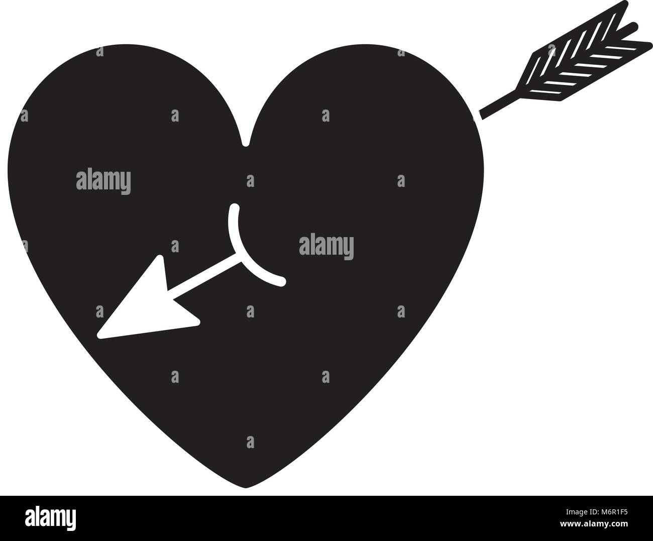 cute heart in love with arrow decoration vector illustration black and ...