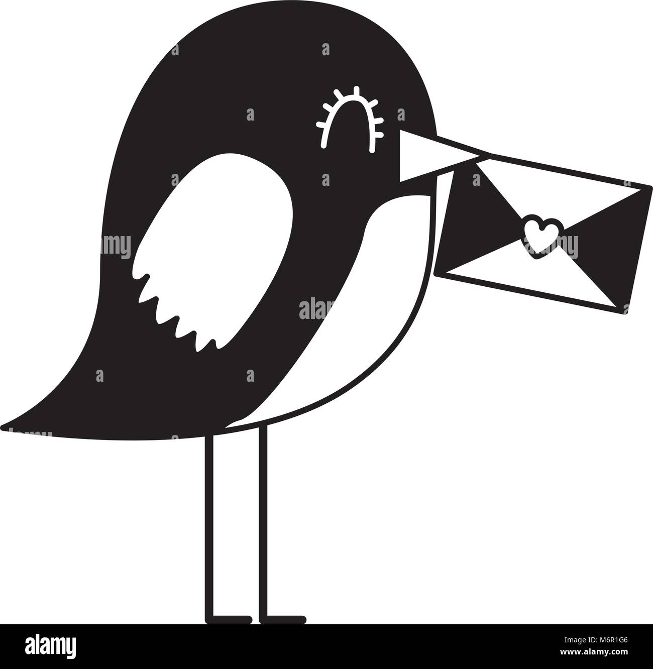 sweet bird with envelope message in beak cartoon vector illustration ...