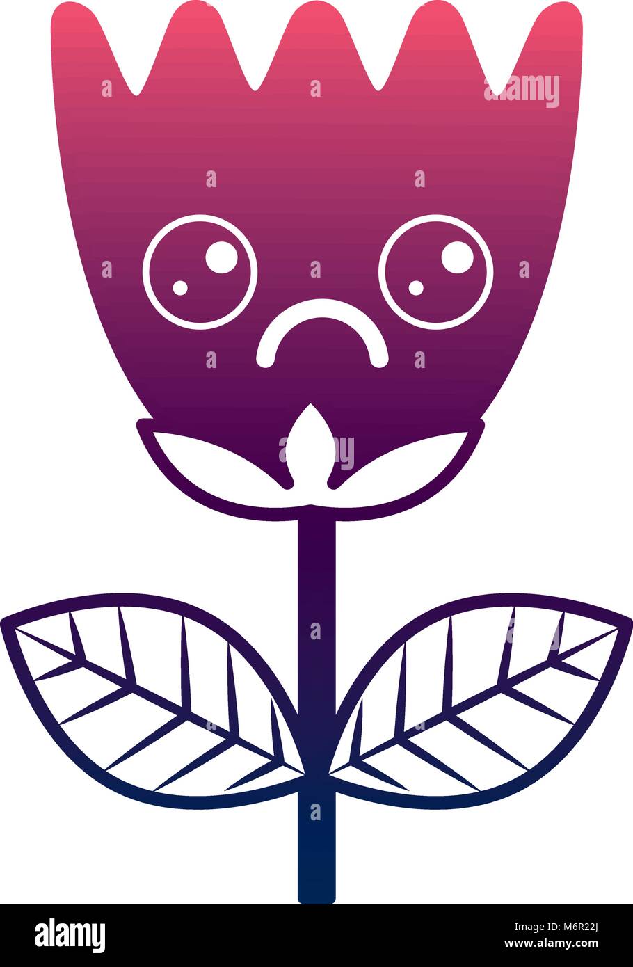 kawaii sad flower tulip leaves cartoon vector illustration degrade ...