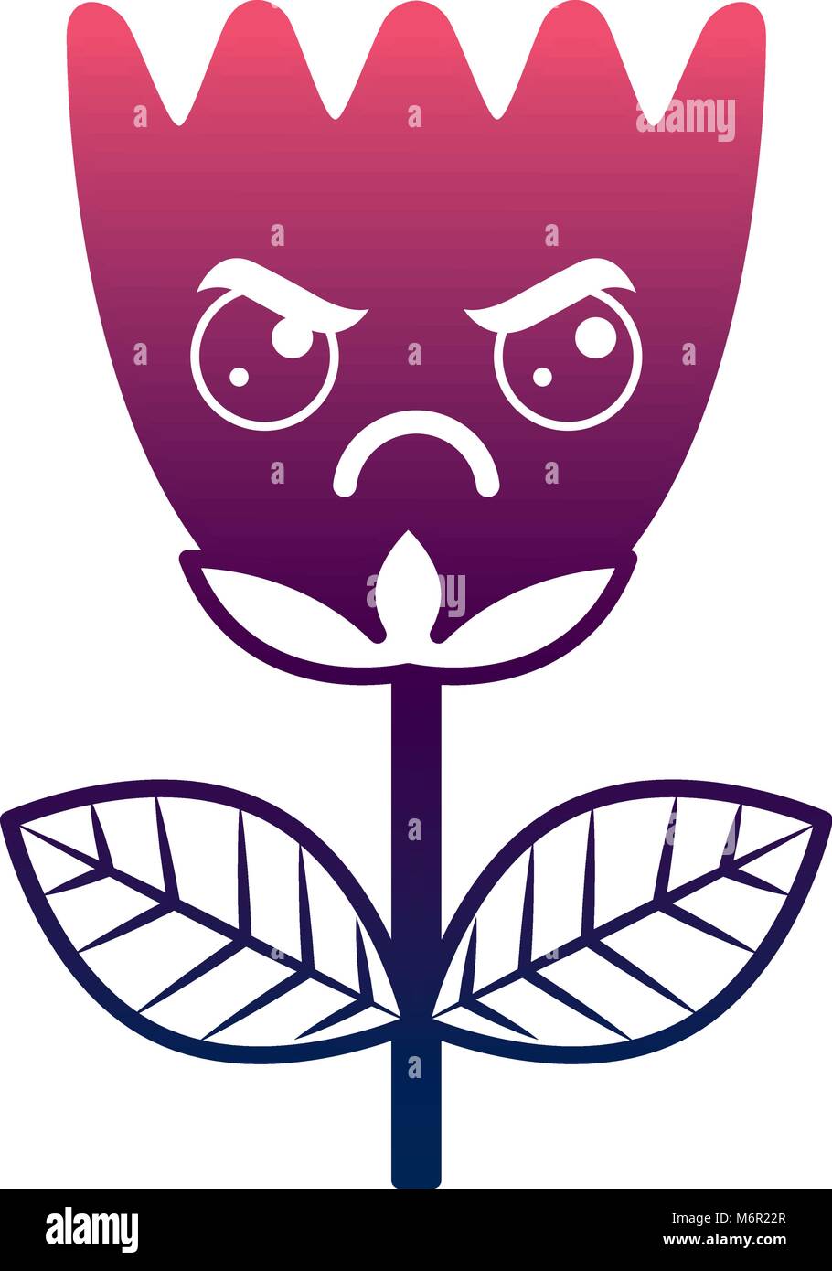 kawaii angry flower tulip leaves cartoon vector illustration degrade ...