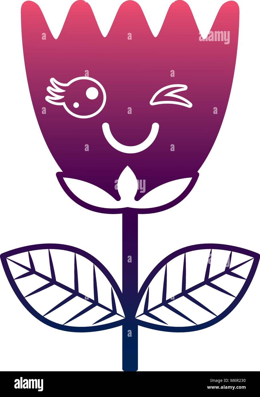 kawaii wink flower tulip leaves cartoon vector illustration degrade ...