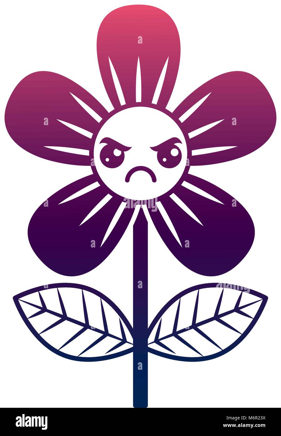 beautiful flower angry kawaii cartoon vector illustration degrade color ...
