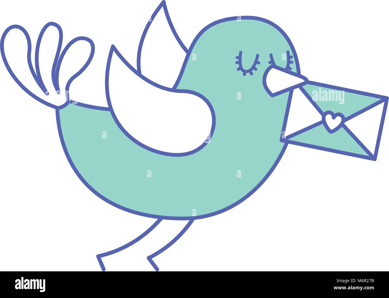 sweet bird with envelope message in beak cartoon vector illustration ...