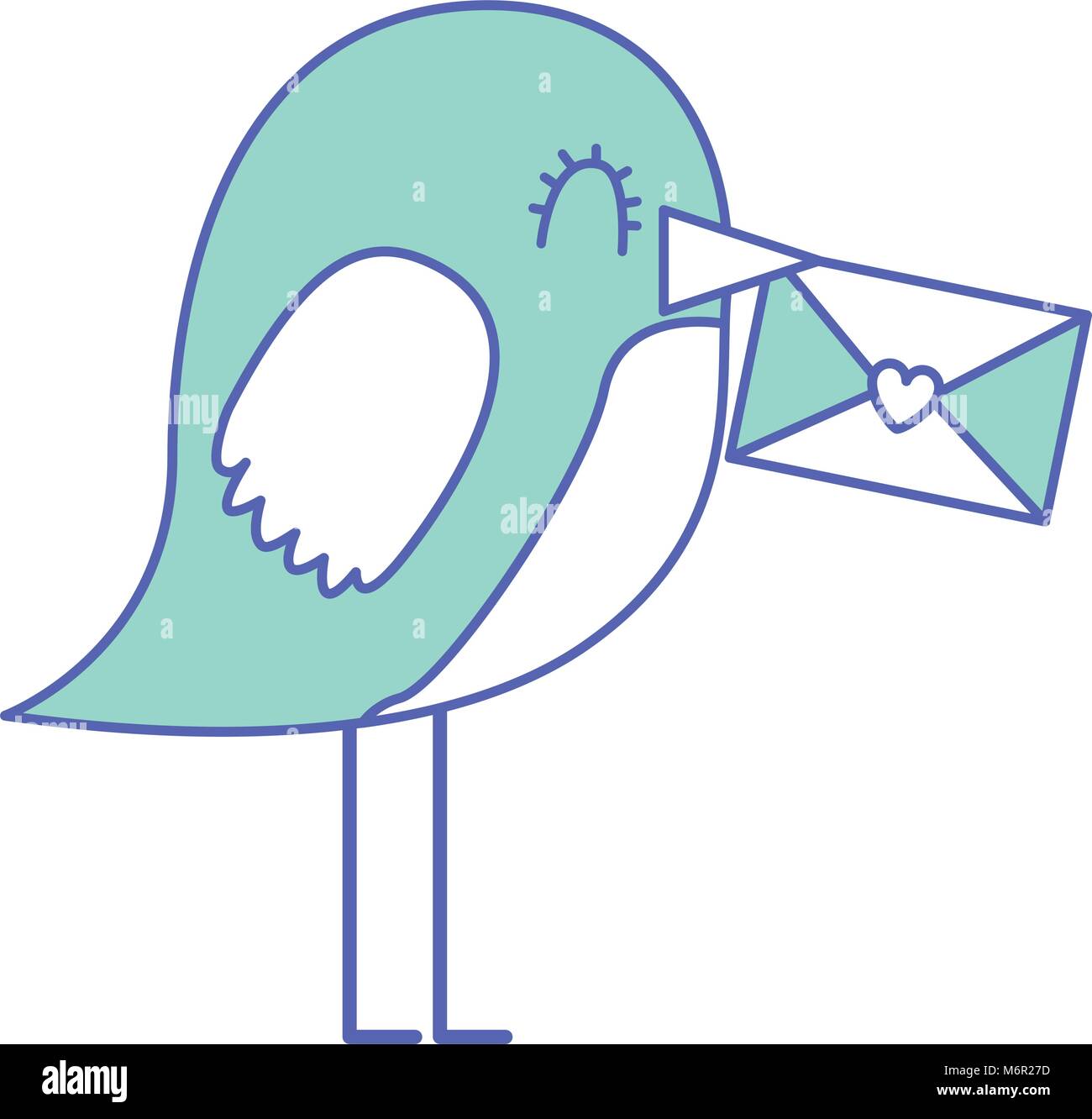 sweet bird with envelope message in beak cartoon vector illustration ...