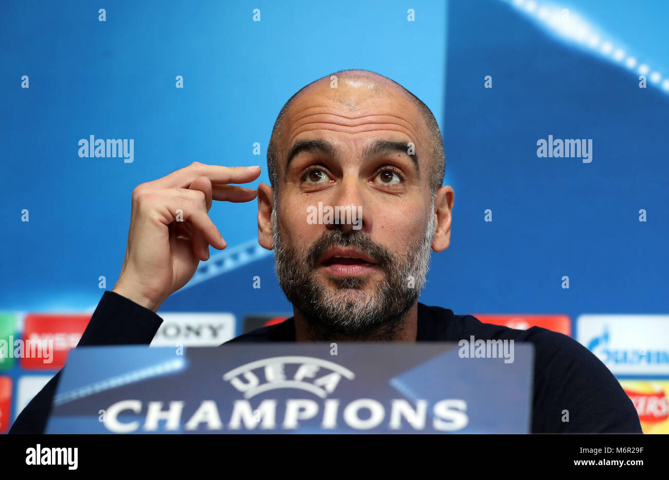 Manchester City manager Pep Guardiola during the press conference at ...