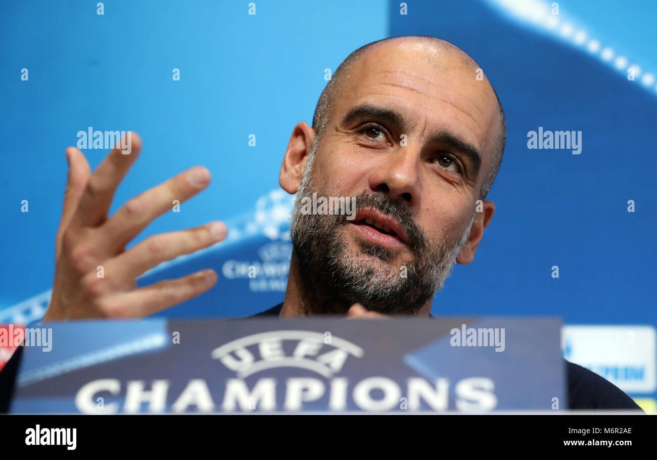 Manchester City manager Pep Guardiola during the press conference at ...